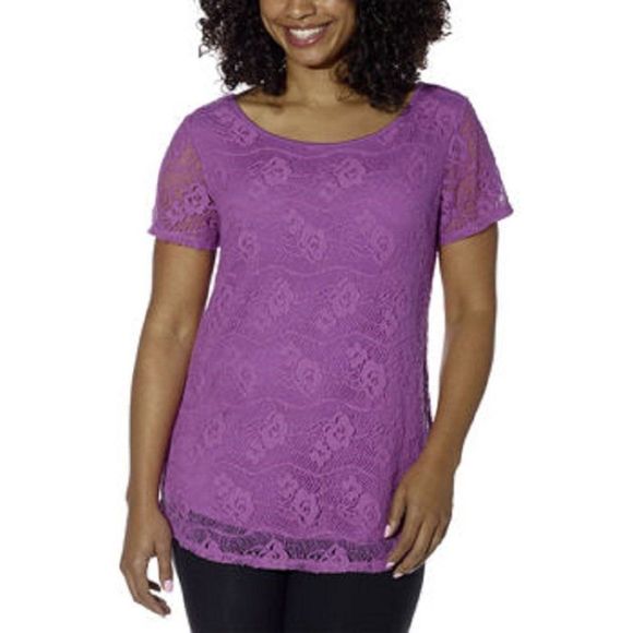 Leo & Nicole | Tops | Leo Nicole Purple Lace Top | Poshmark